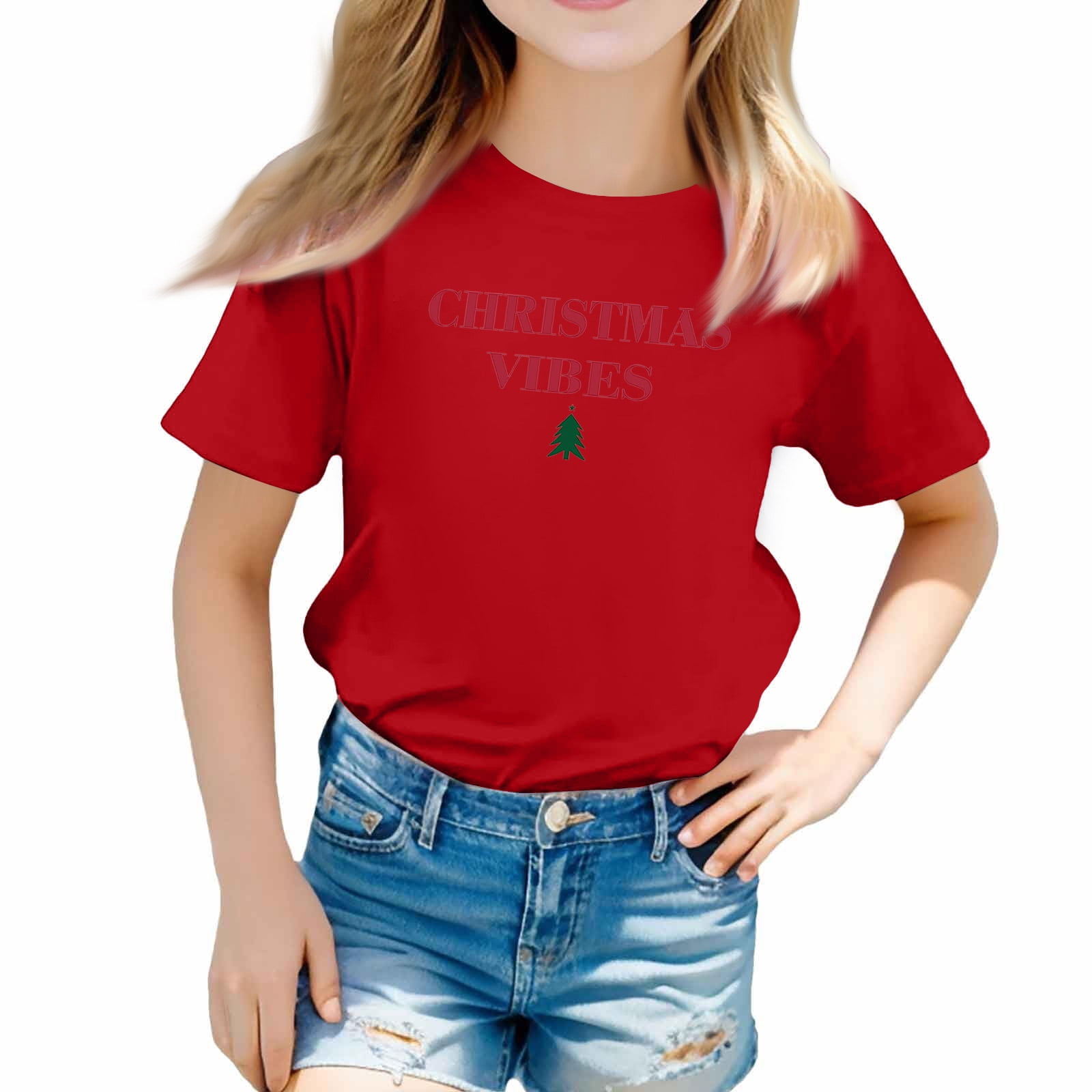 ASDFVBKG Unisex Kids Christmas Ugly Shirts Funny Round Neck Short ...