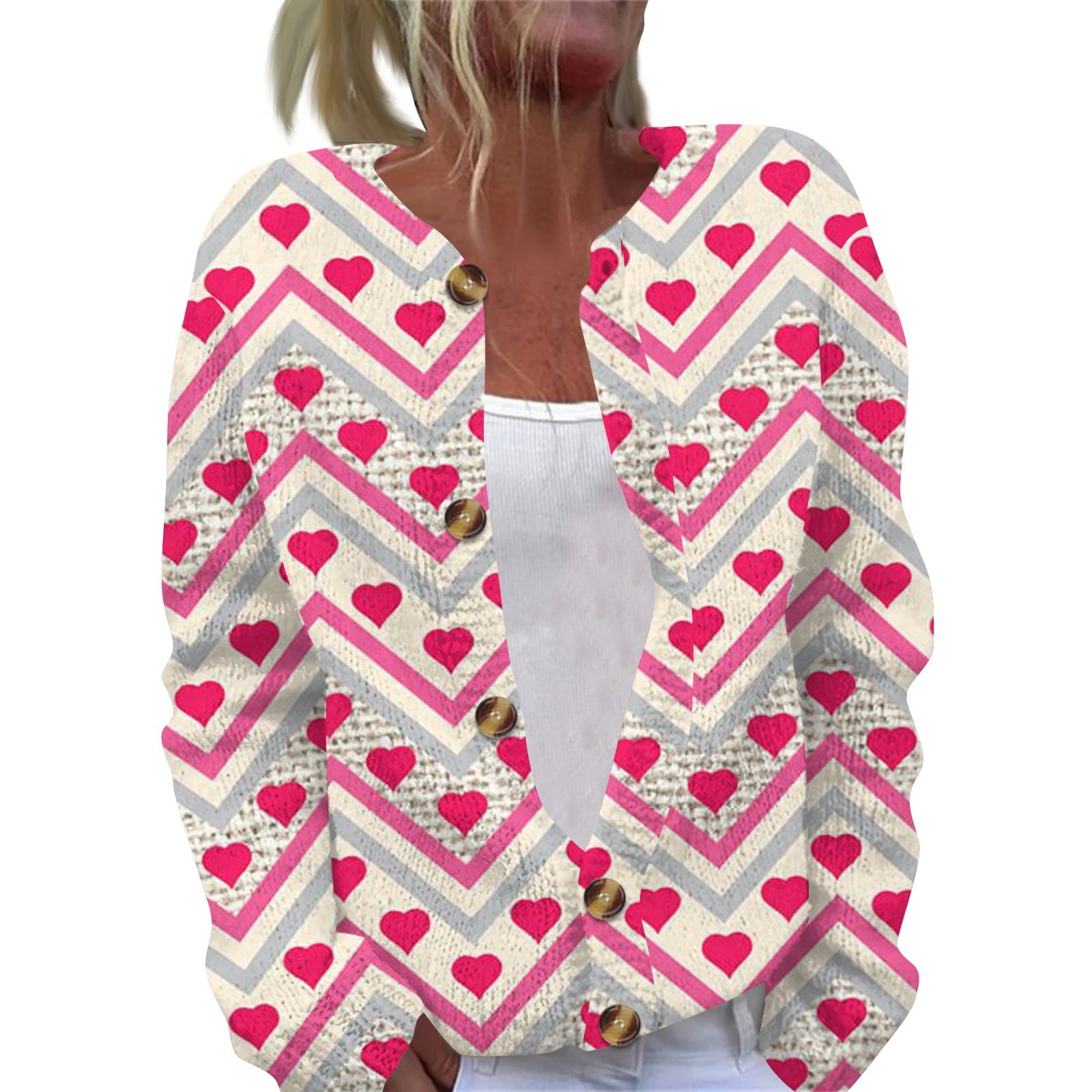 ASDFVBKG Valentine's Day Cardigans for Women Long Sleeve Heart Print ...