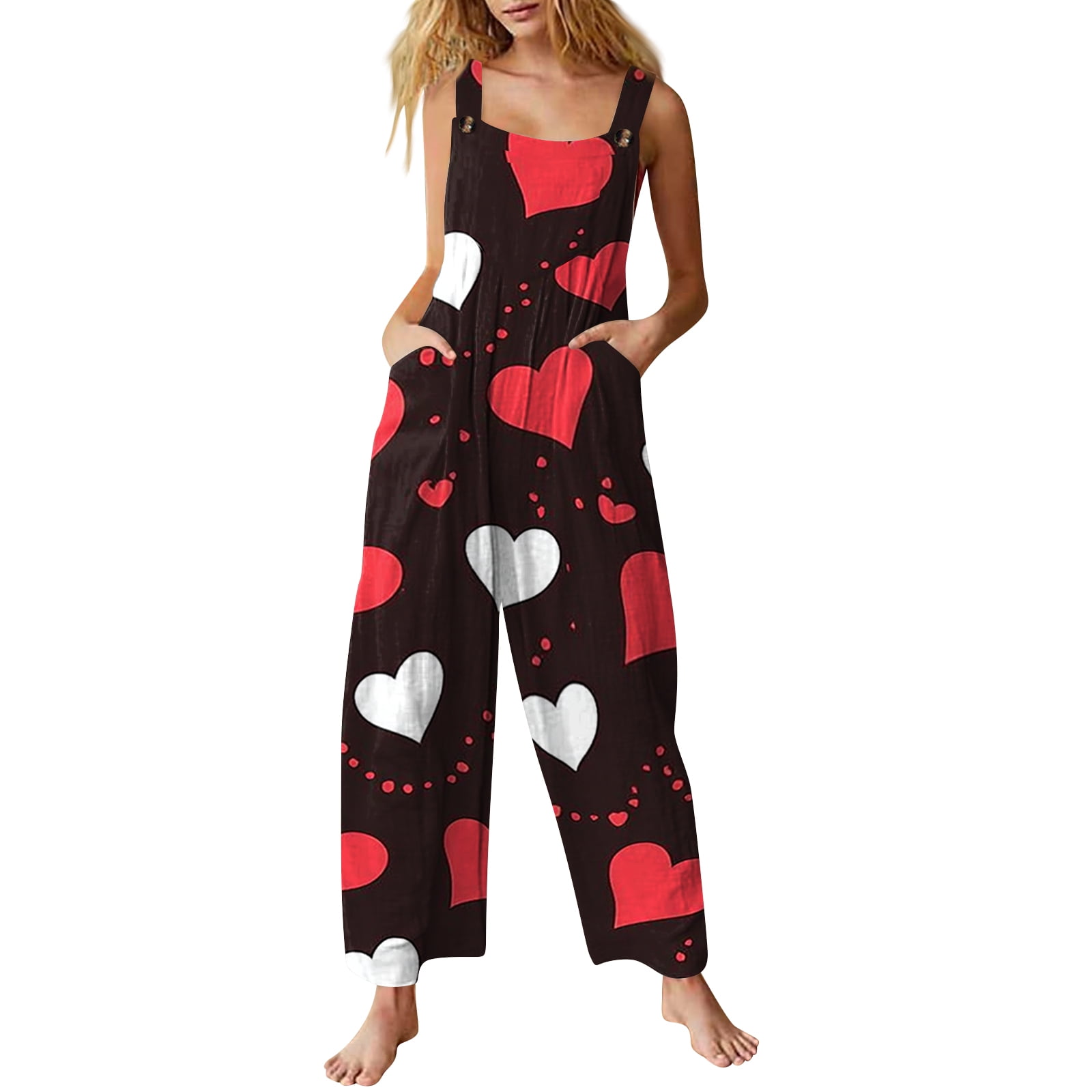 ASDFVBKG Valentine's Day Jumpsuit for Women Dressy One Piece Button ...