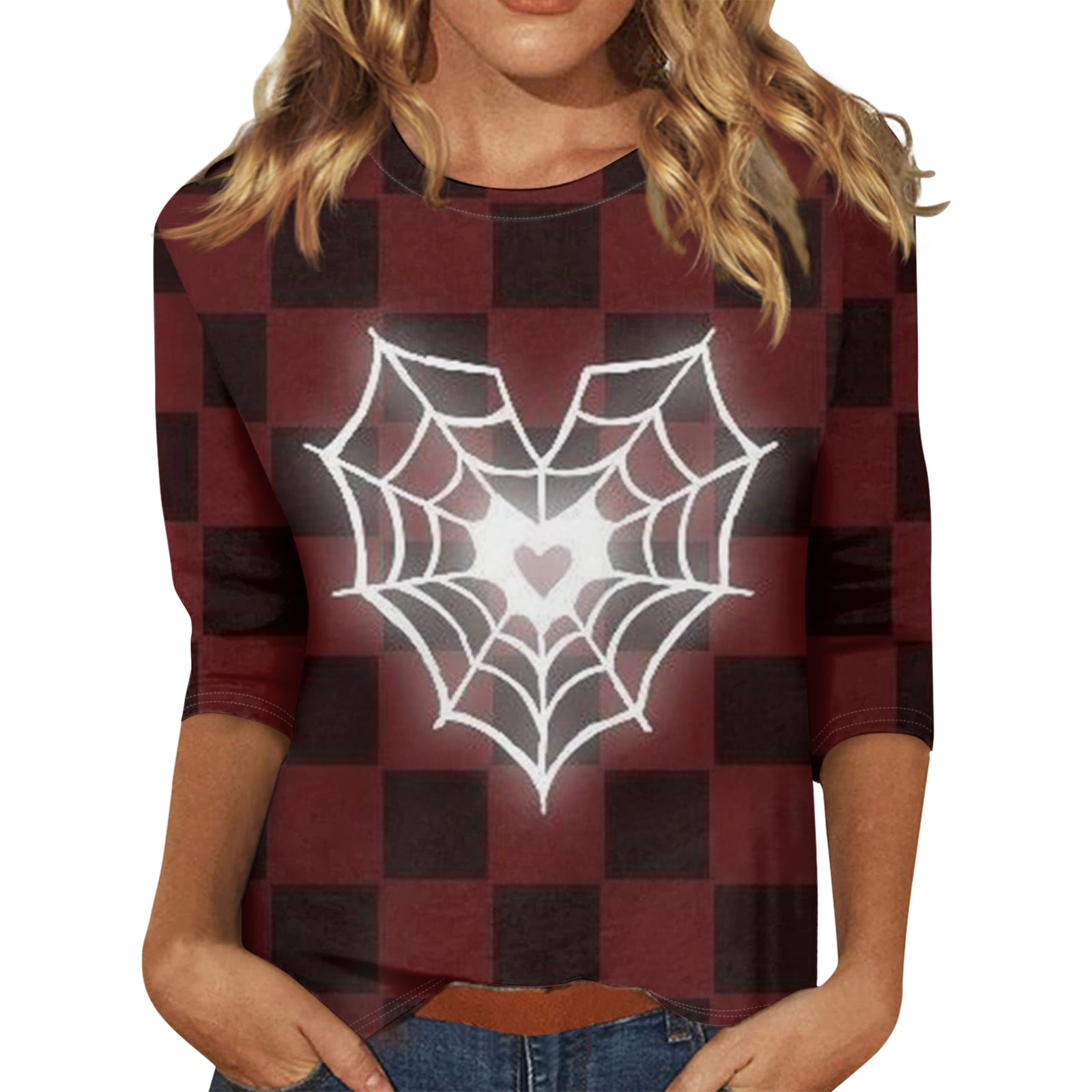 ASDFVBKG Valentine's Day Shirts for Women 3/4 Sleeve Crew Neck Blouse ...