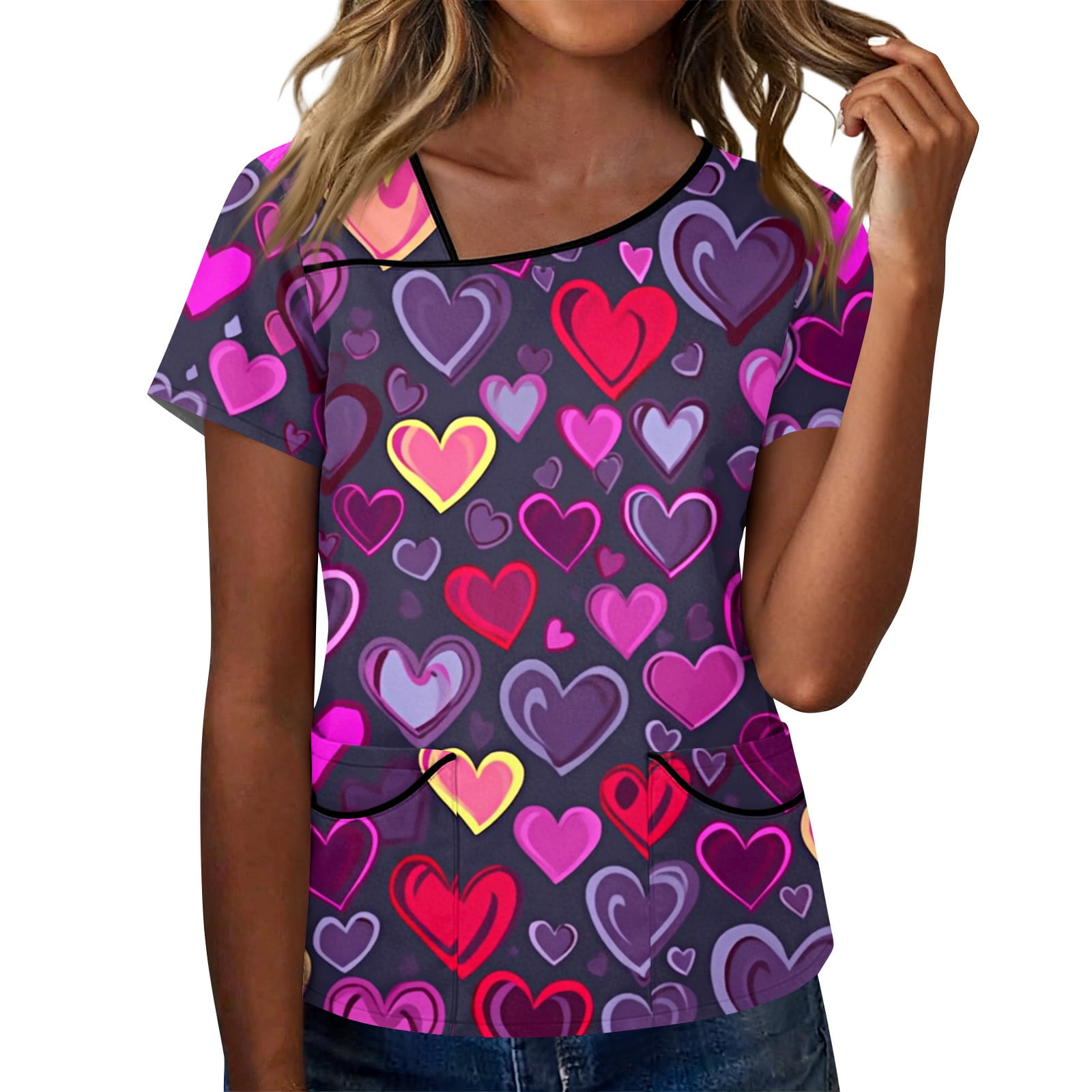 ASDFVBKG Valentine's Day Top for Women 3/4 Sleeve Skew Collar Blouse ...