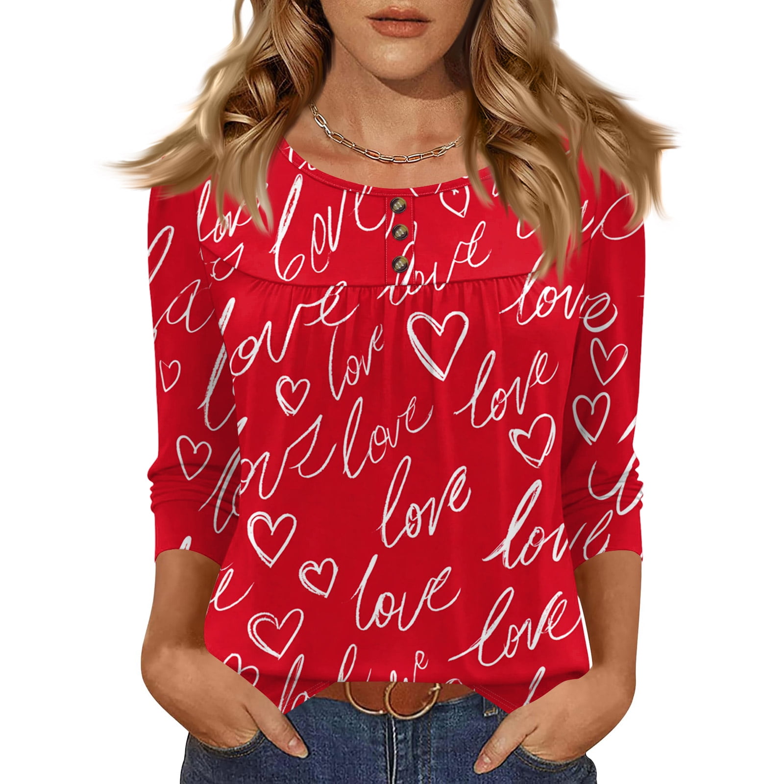 ASDFVBKG Valentines Day Graphics Tees 3/4 Sleeve Crew Neck Heart ...