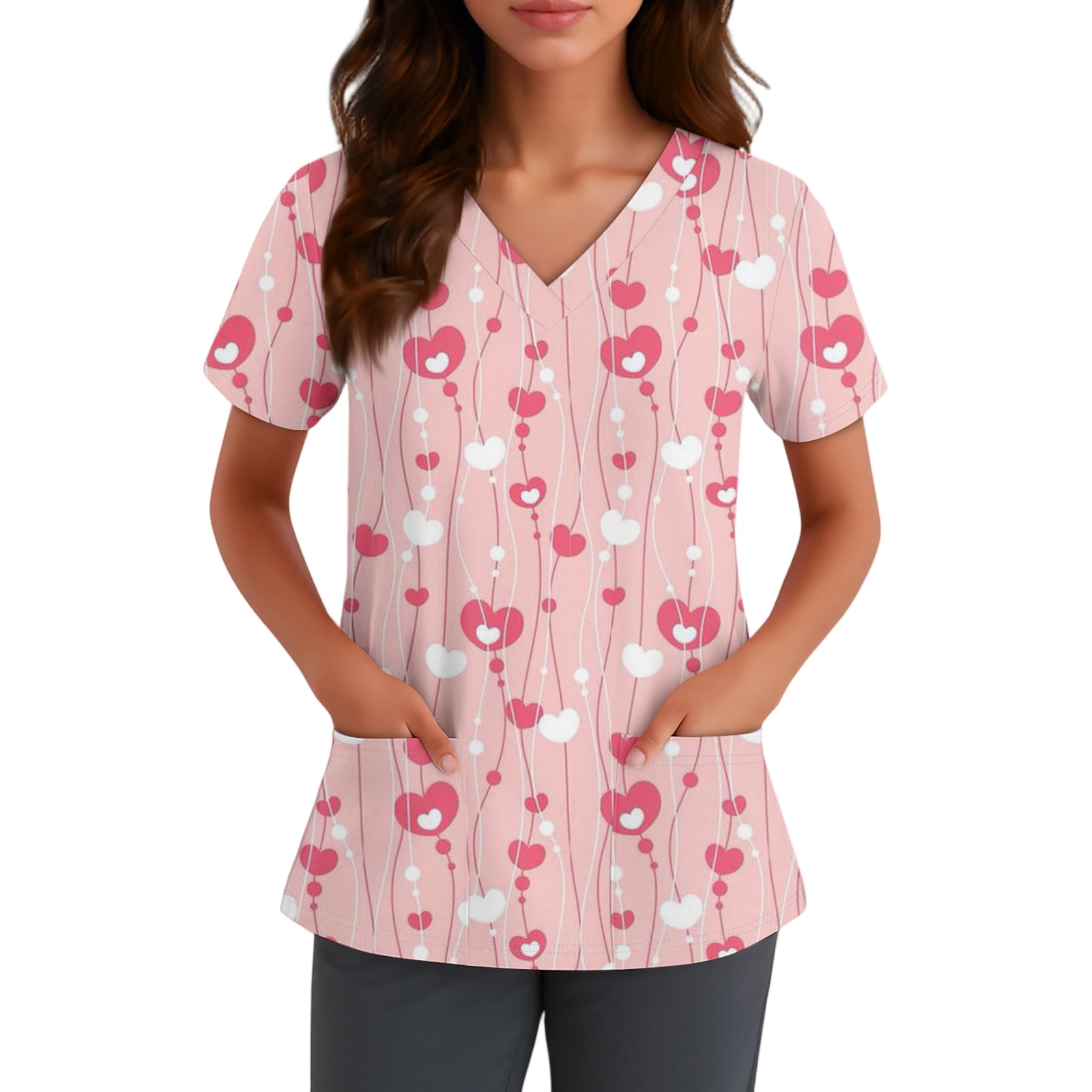 ASDFVBKG Valentines Day Scrub Tops Spring Medical Nursing V-Neck Fun ...