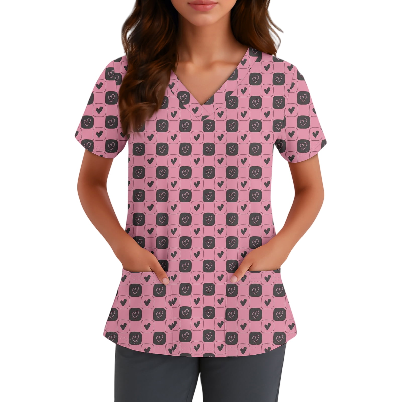 ASDFVBKG Valentines Scrub Tops Summer Tunic V Neck Fun Print Shirts ...