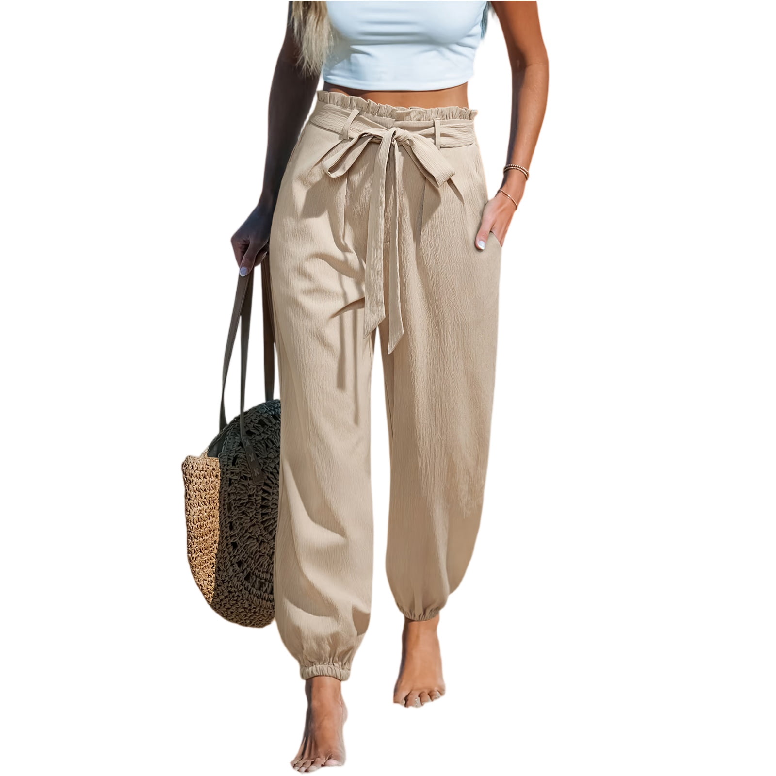 ASDFVBKG Wide Leg Cotton Linen Trousers for Women Casual Wide Leg ...