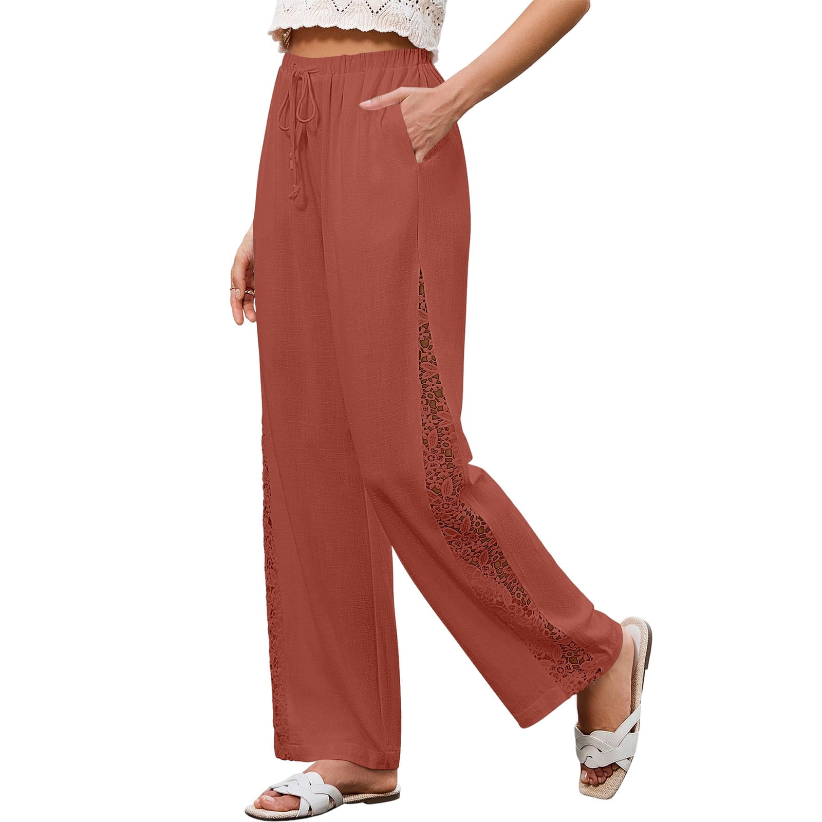 ASDFVBKG Wide Leg Linen Trousers for Women Dressy Casual Wide Palazzo ...