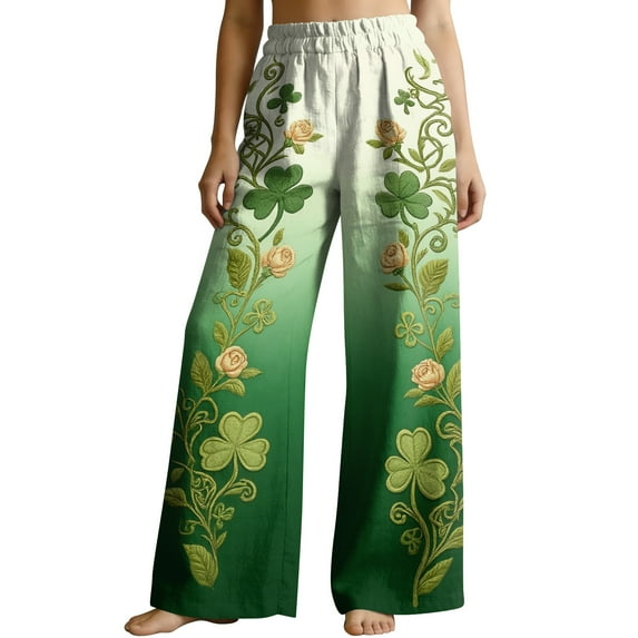 ASDFVBKG Wide Leg St. Patrick's Day Pants Drawstring Elastic Palazzo ...