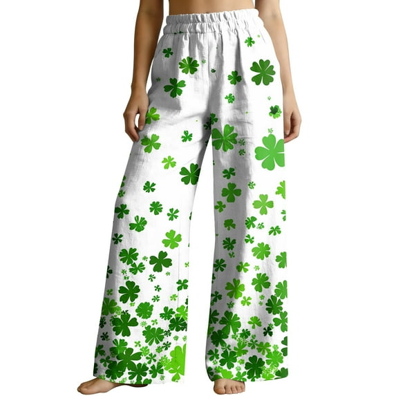 ASDFVBKG Wide Leg St. Patrick's Day Pants for Women Comfy Loose Fit ...