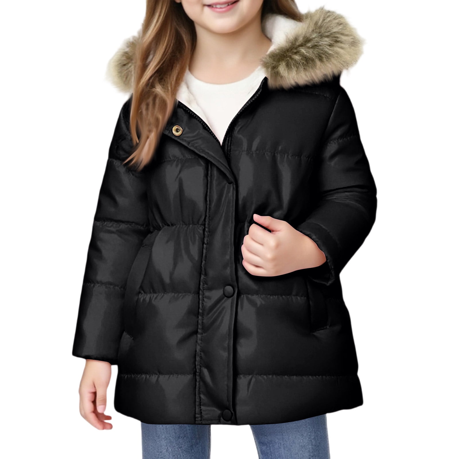ASDFVBKG Winter Coats for Girls Cozy Waterproof Zip Up Cotton Shiny ...