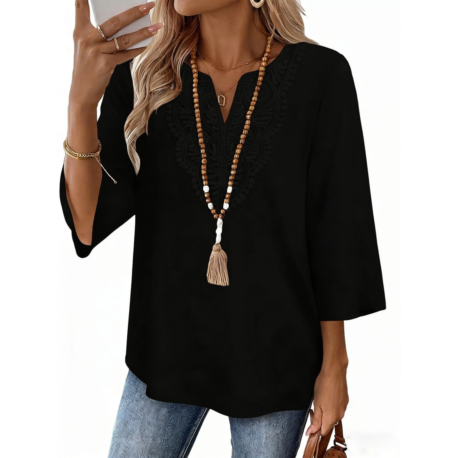 ASDFVBKG Women Dressy Casual Blouses Half Sleeve Shirts V Neck Trendy ...