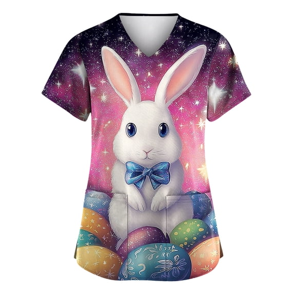 ASDFVBKG Women Easter Day Top Short Sleeve V-Neck Nursing Shirt Office ...