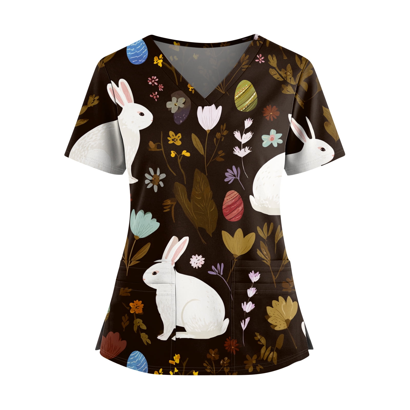 ASDFVBKG Women Easter Scrubs Top Plus Size Short Sleeve V-Neck Cute ...