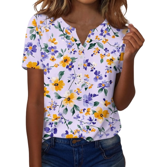 ASDFVBKG Women Floral Print Tees Spring Valentines Day Crew Neck Blouse ...