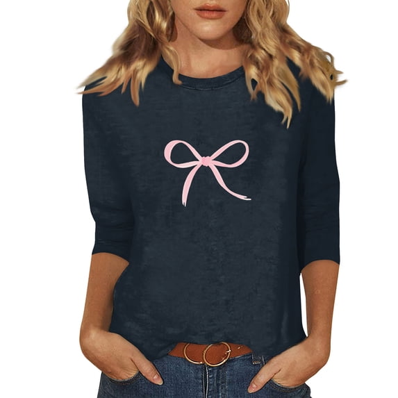 ASDFVBKG Women Floral Print Tees Summer Crew Neck Blouses casual 3/4 ...