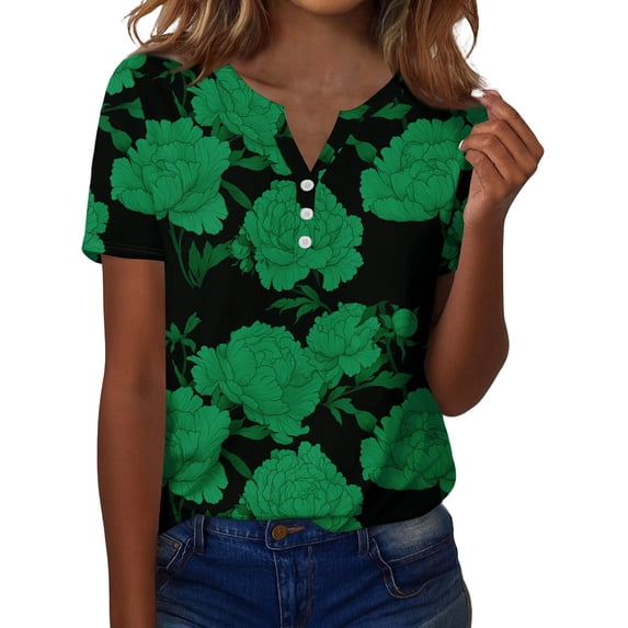 ASDFVBKG Women Floral Printed Graphic Shirts Summer Crew Neck Blouse ...