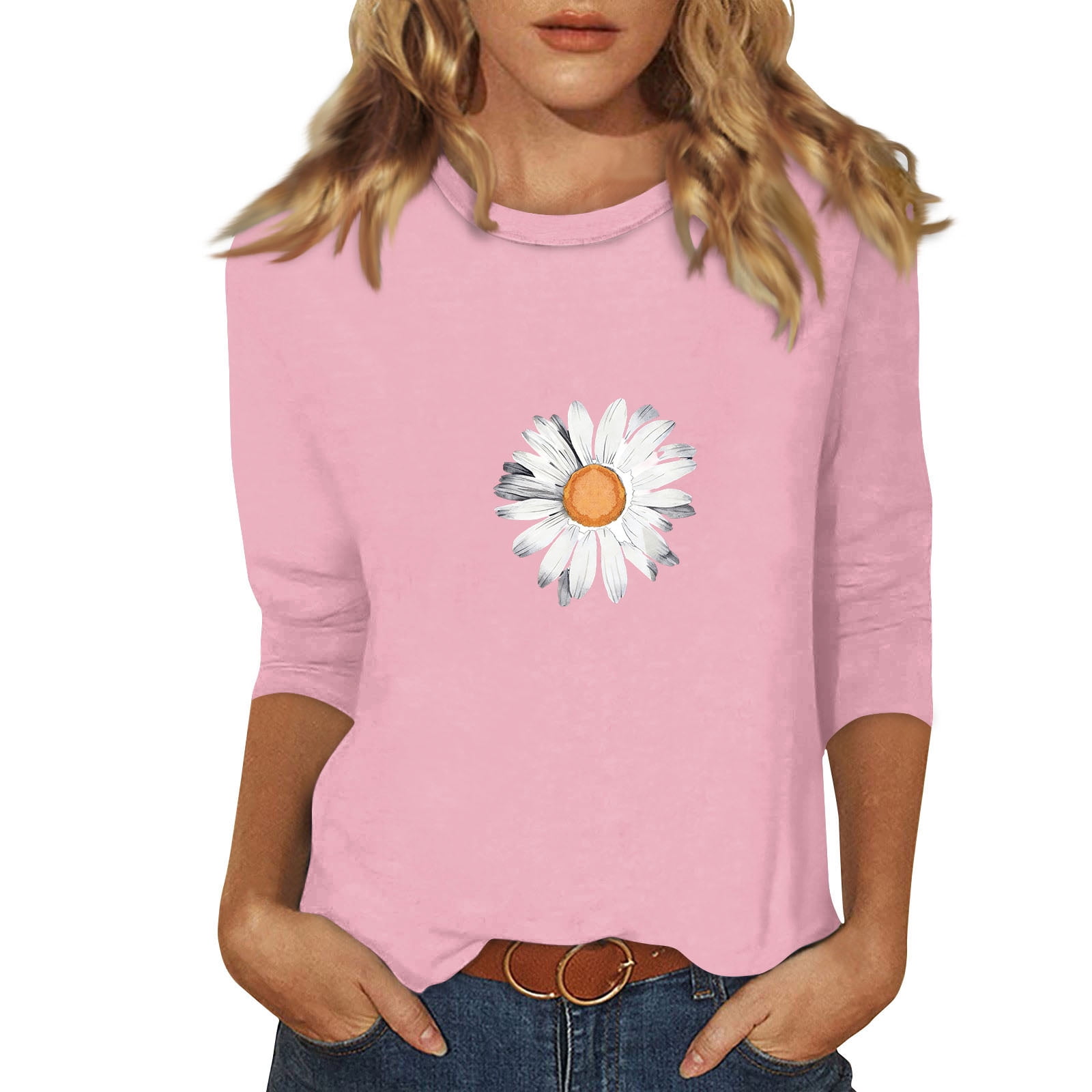 ASDFVBKG Women Floral Printed Graphic Tees Spring Crew Neck Blouse ...
