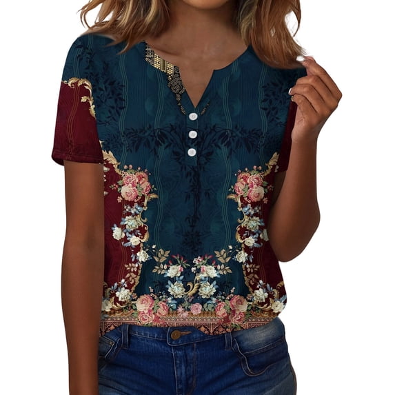 ASDFVBKG Women Floral Printed Graphic Tees Summer Valentines Day Crew ...