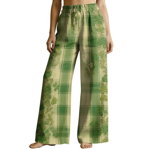 ASDFVBKG Women Flowy Wide Leg St. Patrick's Day Pants Casual Loose Fit ...