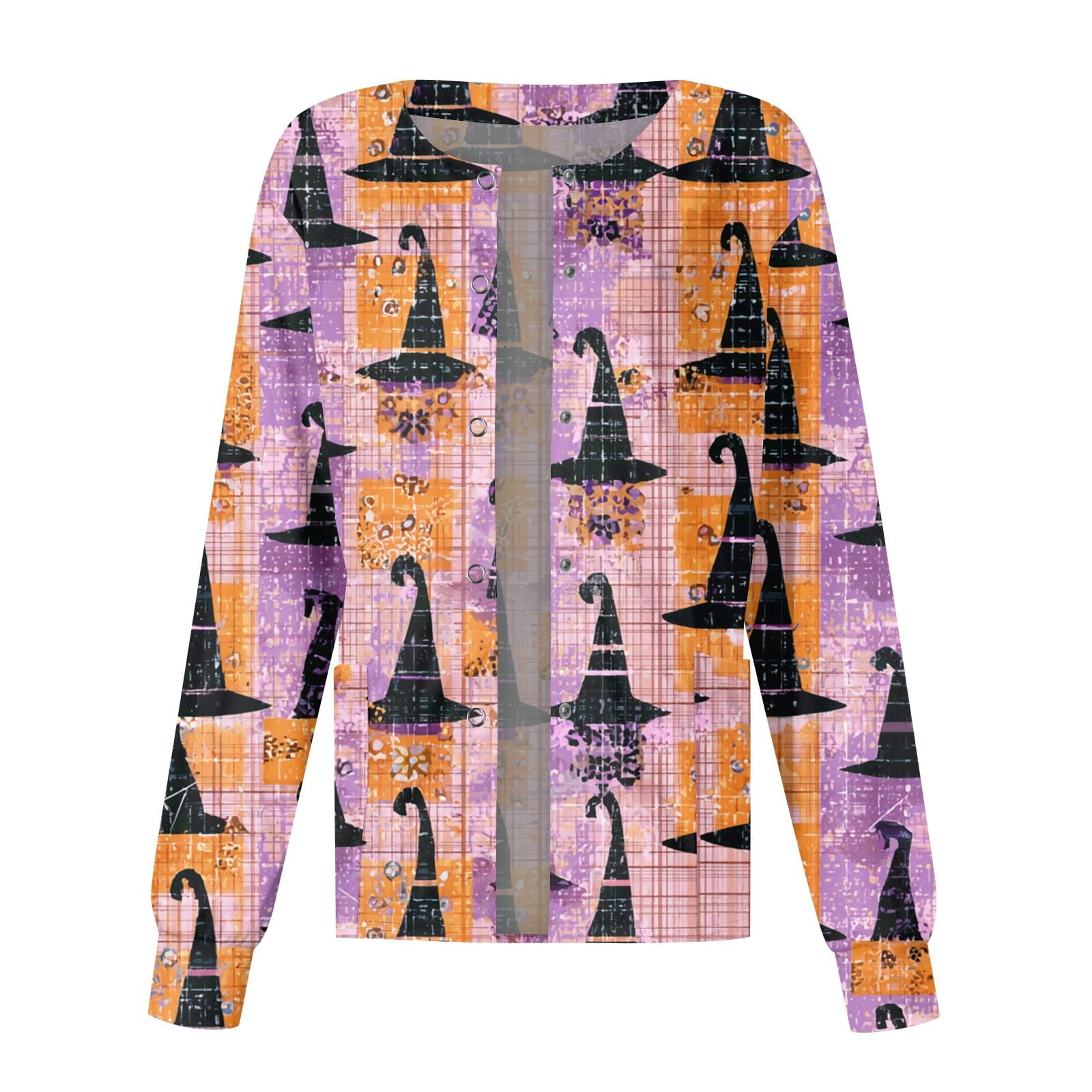 ASDFVBKG Women Halloween Scrub Jackets Snap Front Long Sleeve Blouse ...