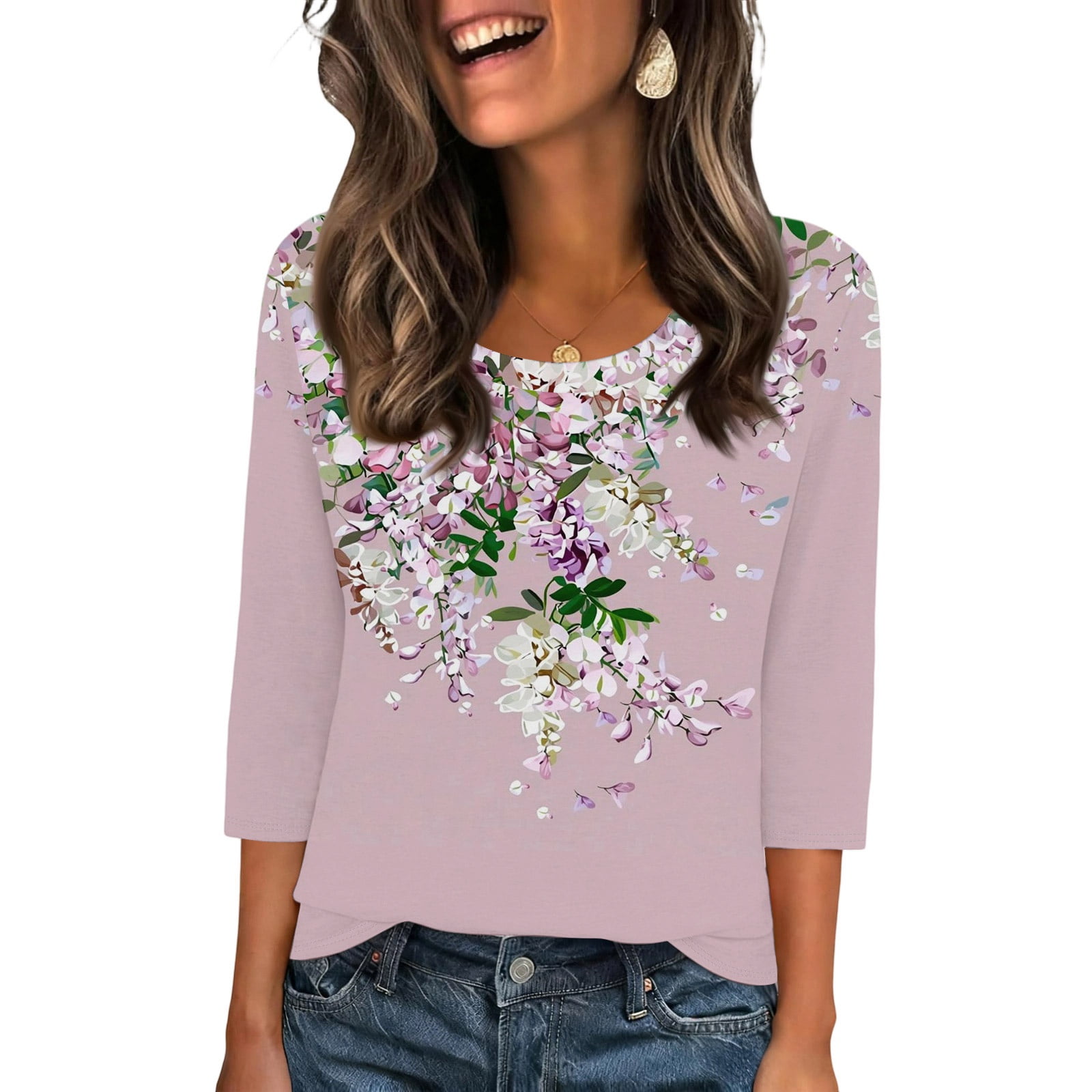 ASDFVBKG Women Heart Shirts Summer Crew Neck Blouse casual 3/4 Length ...