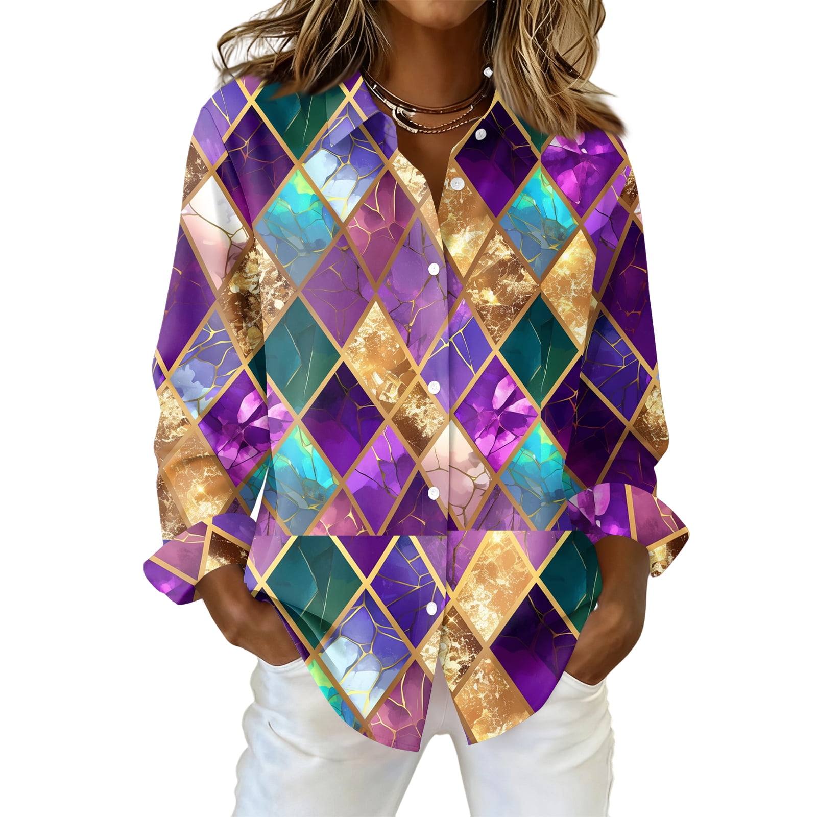 ASDFVBKG Women Mardi Gras Shirts Long Sleeve Fat Tuesday Blouse Dressy ...