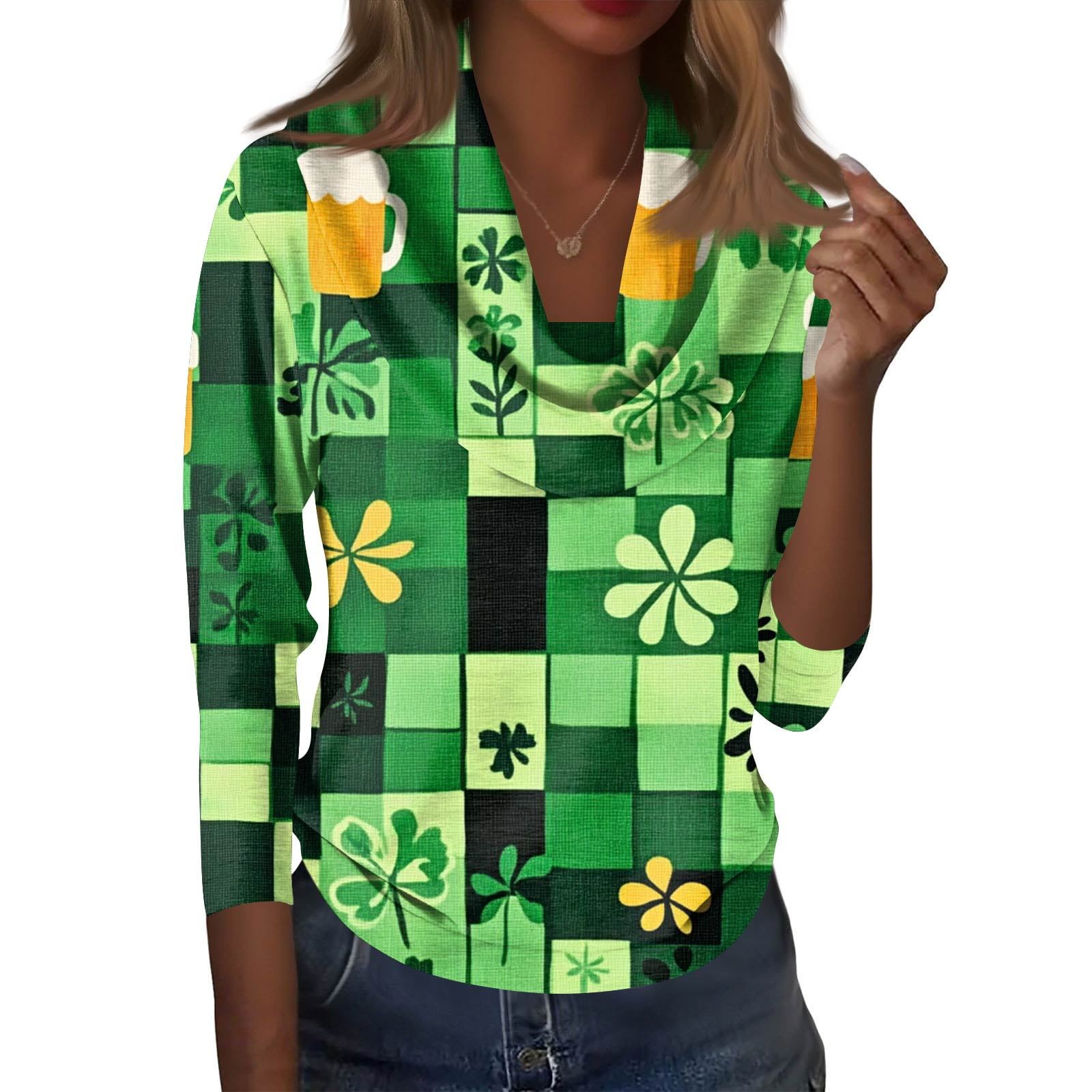 ASDFVBKG Women St. Patrick's Day Blouses Short SleeCowle Tops Work Cowl ...