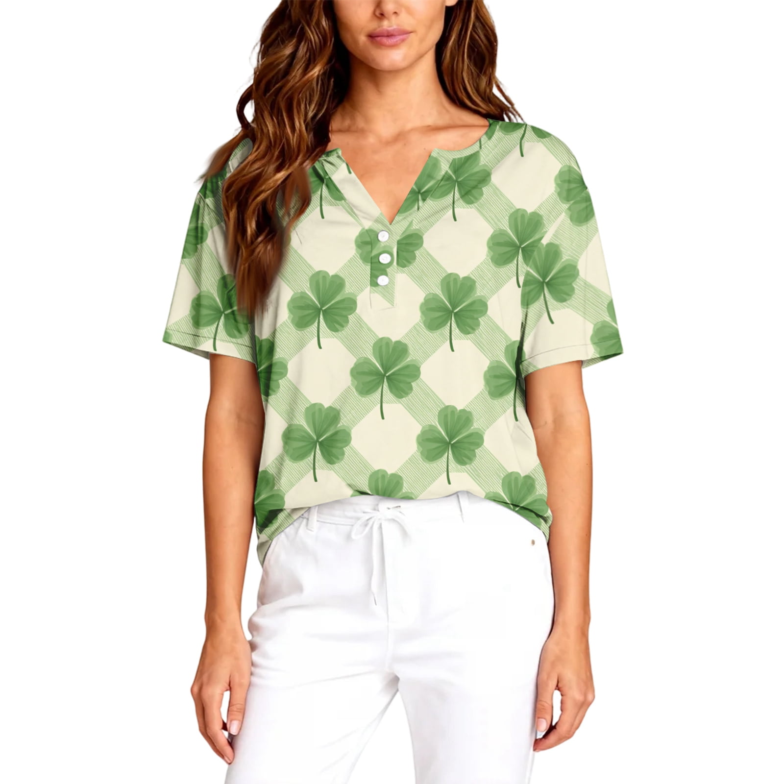 ASDFVBKG Women St. Patrick's Day Blouses Short Sleeve Tops V Neck ...