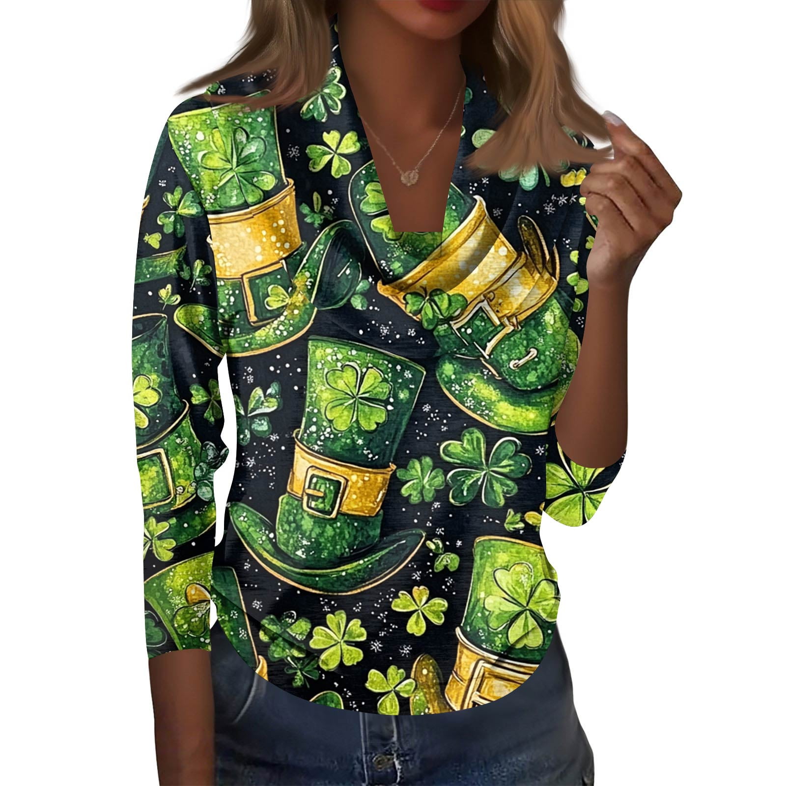 ASDFVBKG Women St. Patrick's Day Outfit Cowl Neck Blouses Short ...