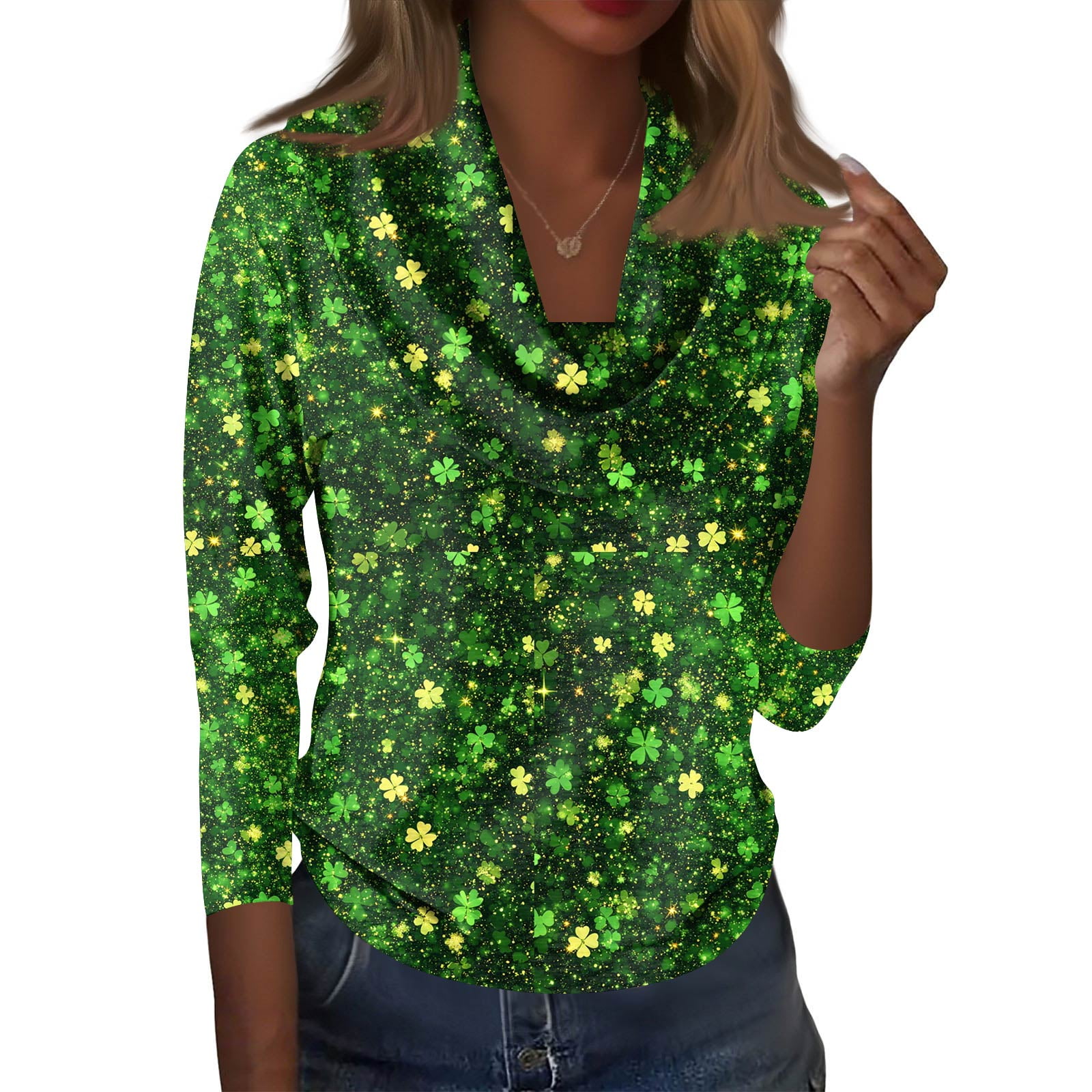 ASDFVBKG Women St. Patrick's Day Outfit Cowl Neck Tops Short SleeCowle ...