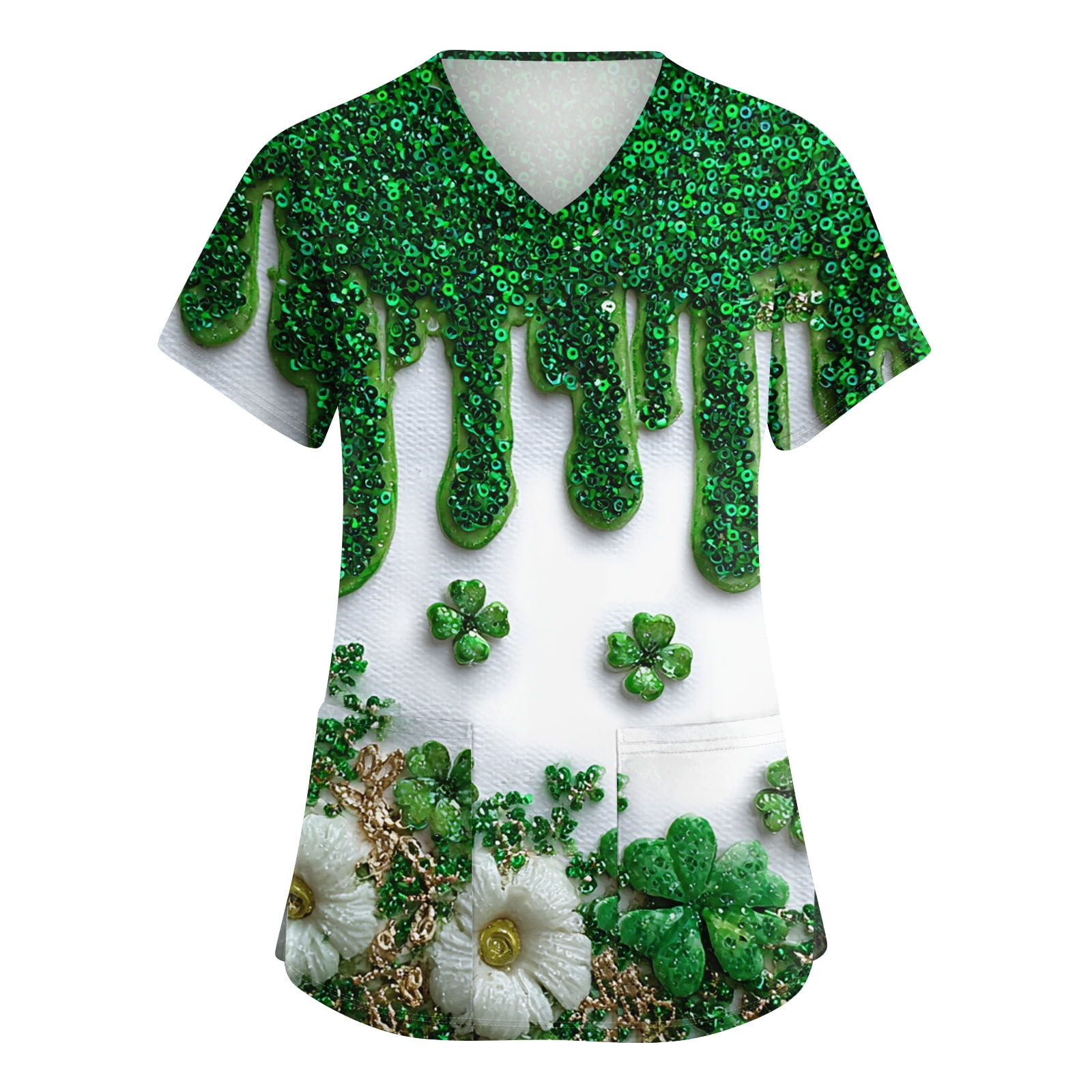 ASDFVBKG Women St. Patrick's Day Scrubs Top Plus Size Short Sleeve V ...