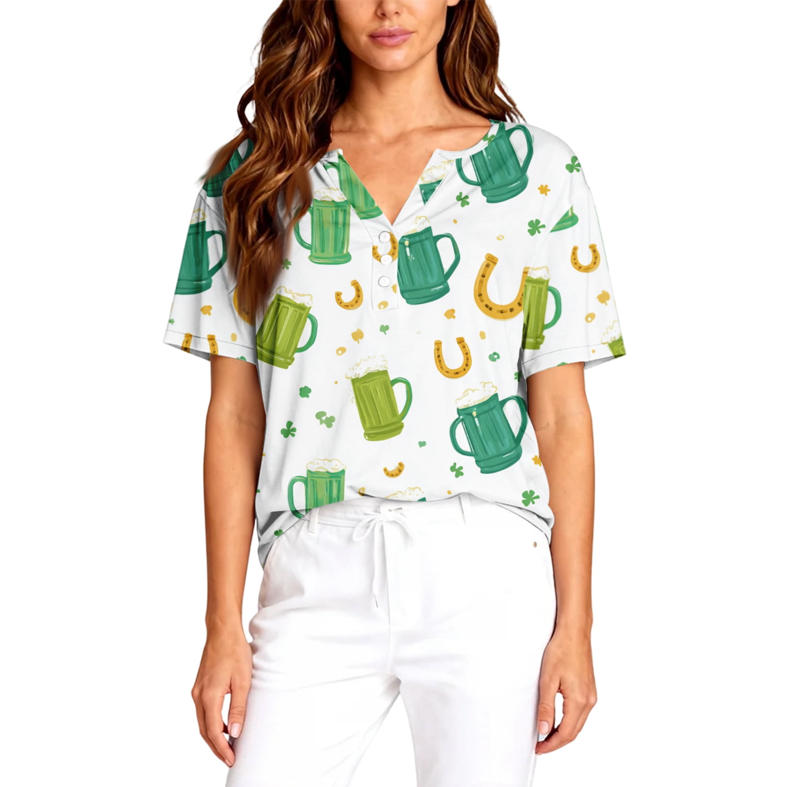 ASDFVBKG Women St. Patrick's Day Tops Short Sleeve Tops Work V Neck ...