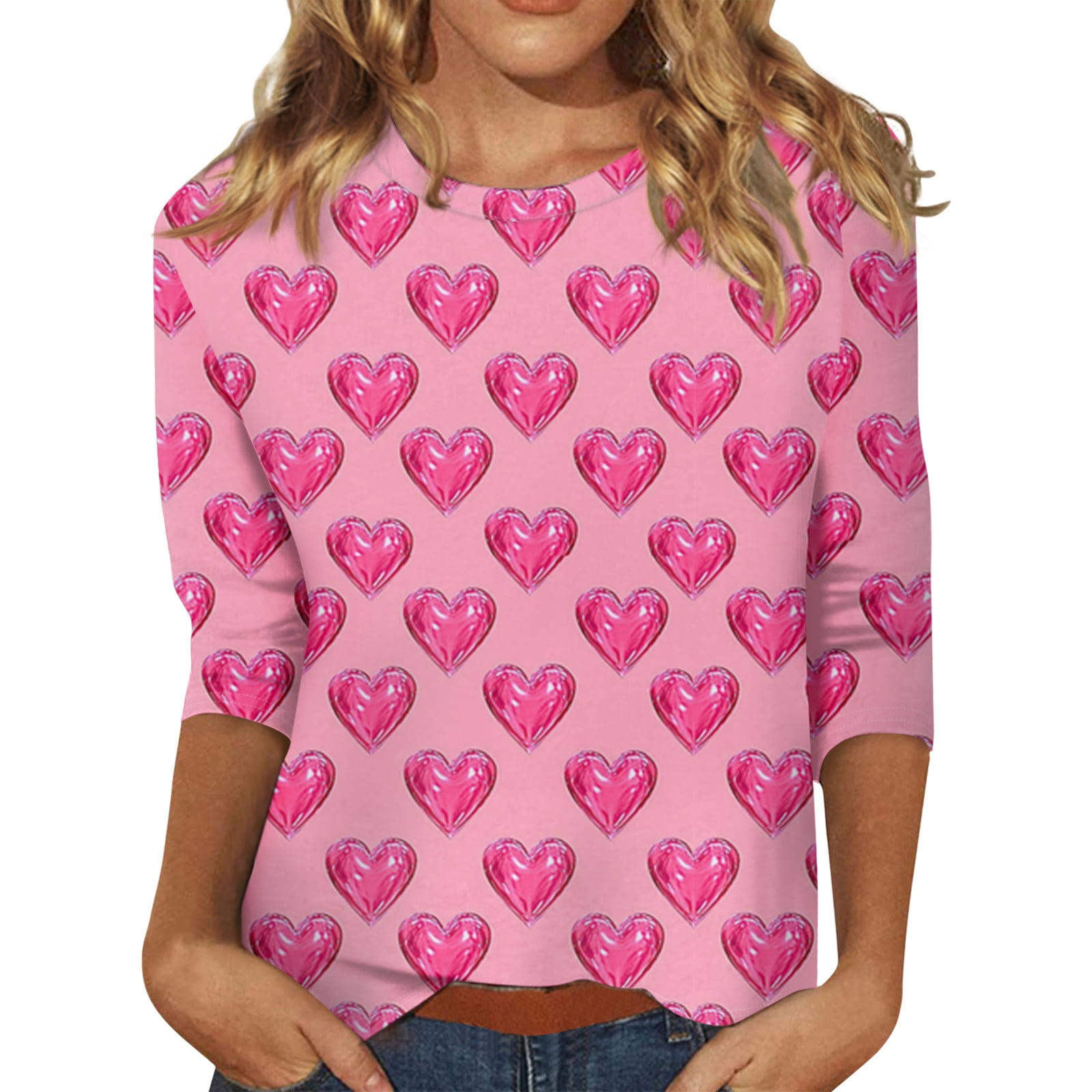 ASDFVBKG Women Valentine's Day Blouse 3/4 Sleeve Crew Neck Blouses ...