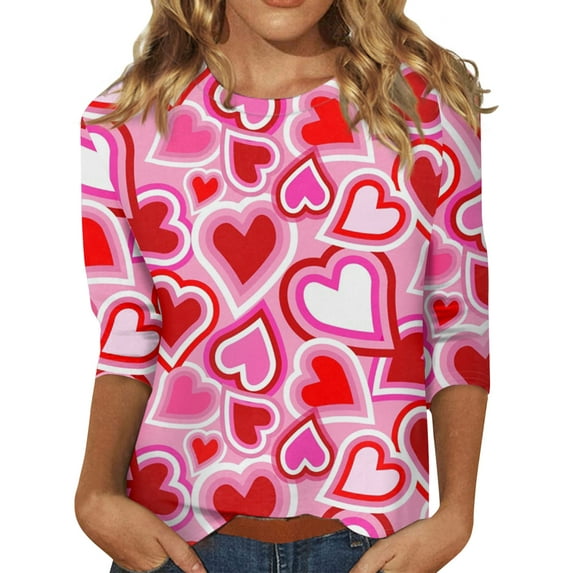 ASDFVBKG Women Valentine's Day Blouse 3/4 Sleeve Crew Neck Blouses ...