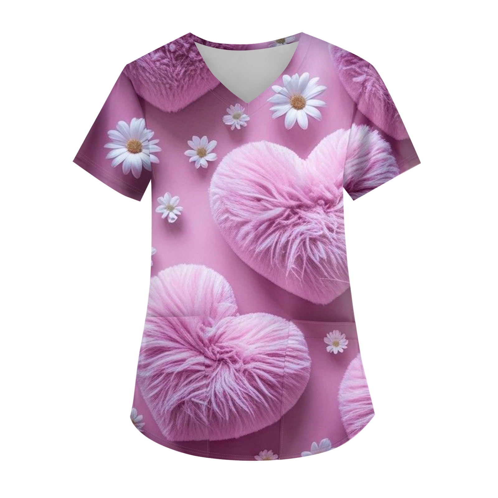 ASDFVBKG Women Valentine's Day Scrub Tops Spring Caregiver Short Sleeve ...