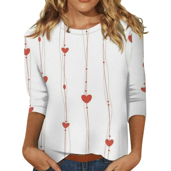ASDFVBKG Women Valentine's Day Shirts 3/4 Sleeve Round Neck Blouse ...