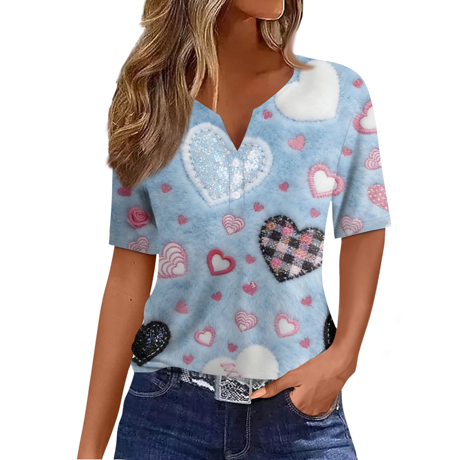 ASDFVBKG Women Valentine's Day Shirts Short Sleeve Shirts Work Henley ...