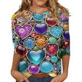 ASDFVBKG Women Valentine's Day Tops 3/4 Sleeve Round Neck Blouses ...