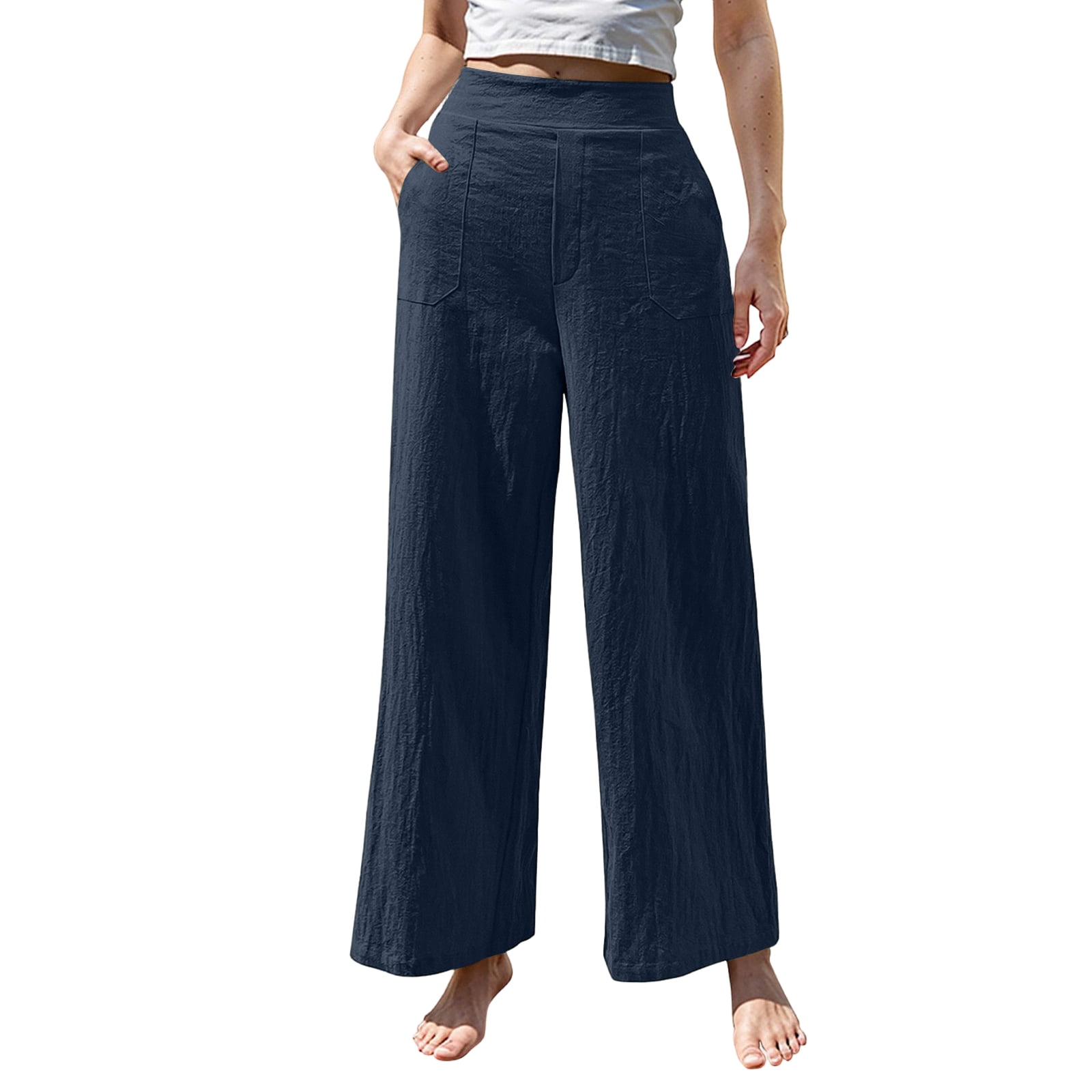ASDFVBKG Women Wide Leg Flowy Linen Pants Boho Loose Fit Pants Dressy ...