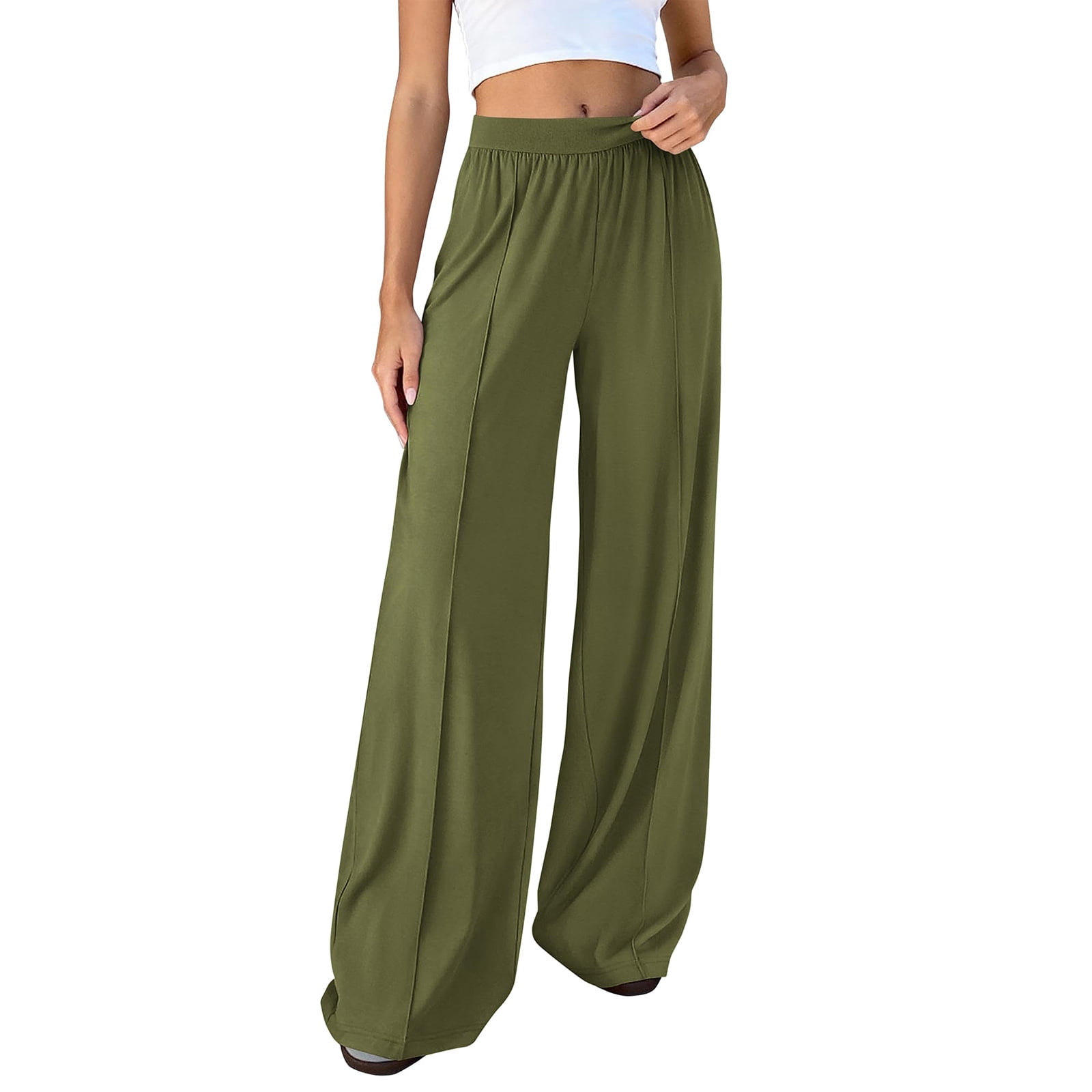 ASDFVBKG Women Wide Leg Flowy Linen Pants Comfy Elastic Palazzo Pants ...