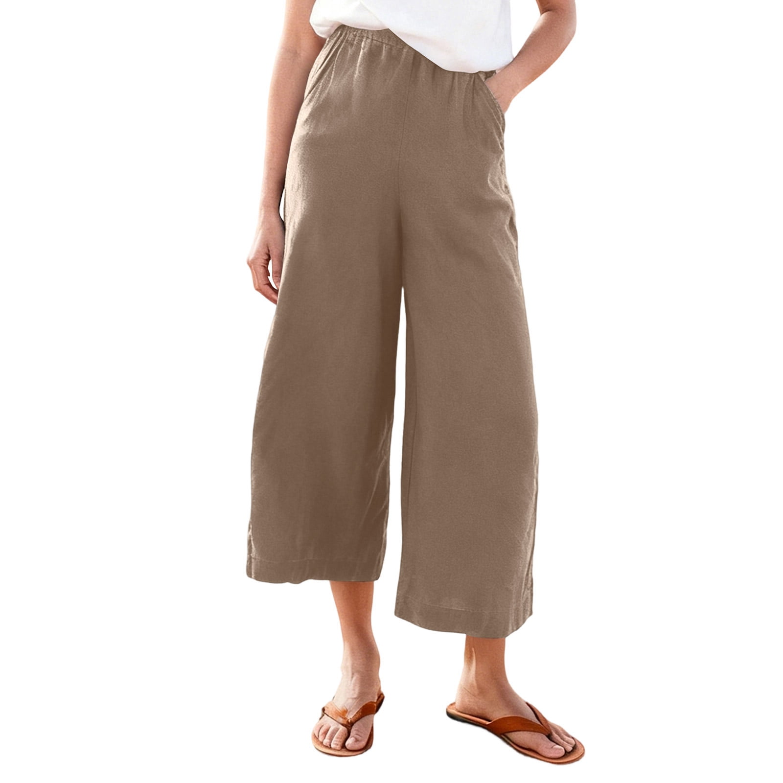 ASDFVBKG Women Wide Leg Flowy Linen Pants Comfy Wide Leg Palazzo Pants ...