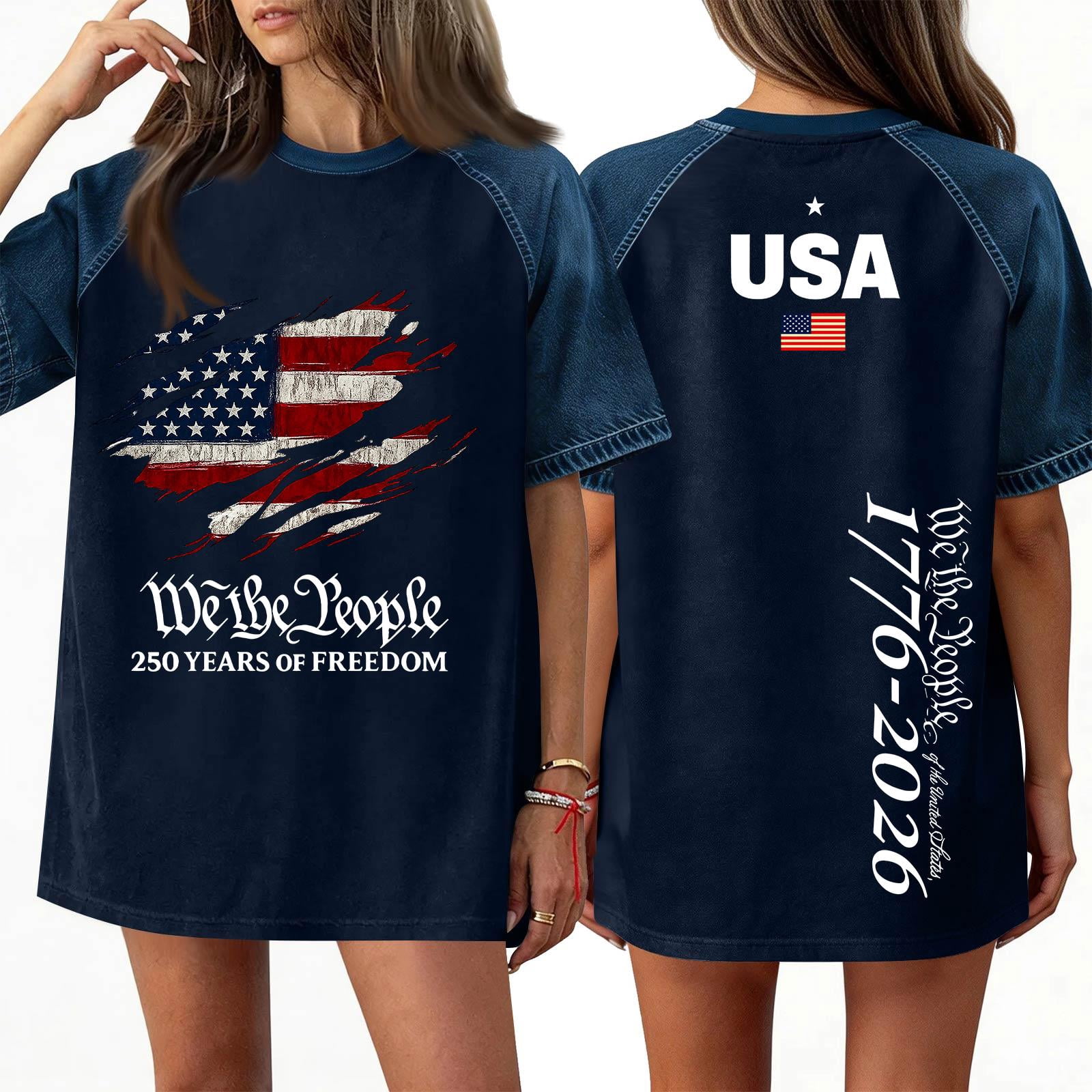 ASDFVBKG Women's 4th Of July Denim Patchwork Shirt 1776-2026 4th Of ...