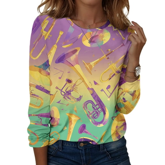 ASDFVBKG Women's Blouse Mardi Gras Shirts Long Sleeve Fat Tuesday ...
