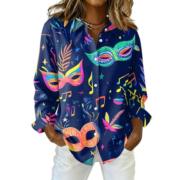 ASDFVBKG Women's Blouse Mardi Gras Shirts Long Sleeve Fat Tuesday ...