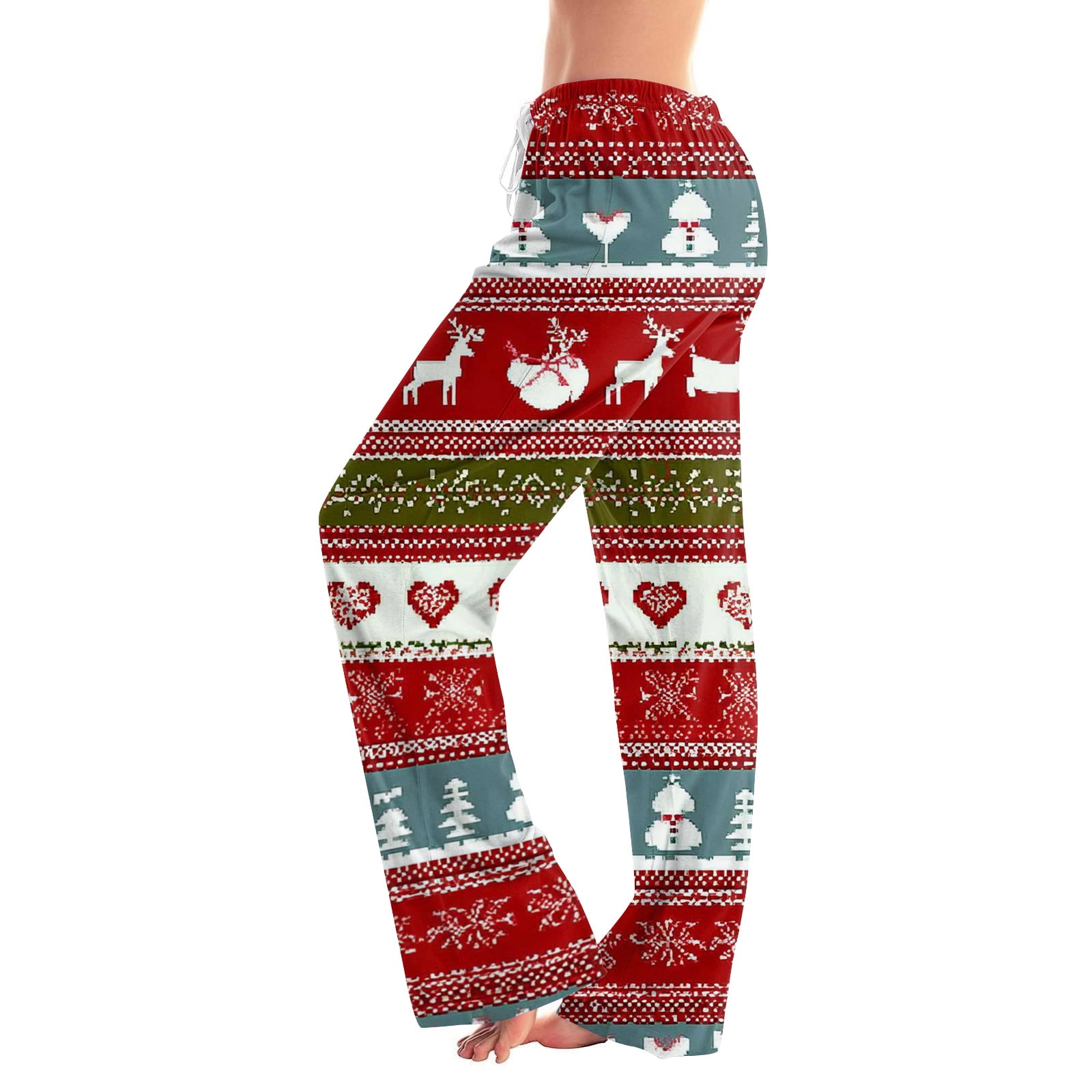 ASDFVBKG Women's Christmas Pajama Pants Drawstring Mid-Waist Straight ...