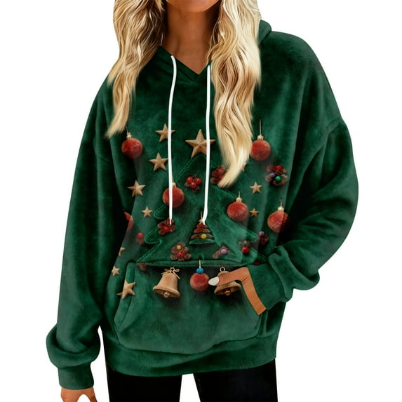 ASDFVBKG Women's Christmas Teddy Fleece Hoodie Ladies Lightweight ...