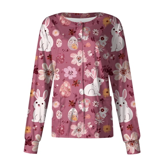 ASDFVBKG Women's Cute Easter Shirts Long Sleeve Comfy Button-Up Tops ...