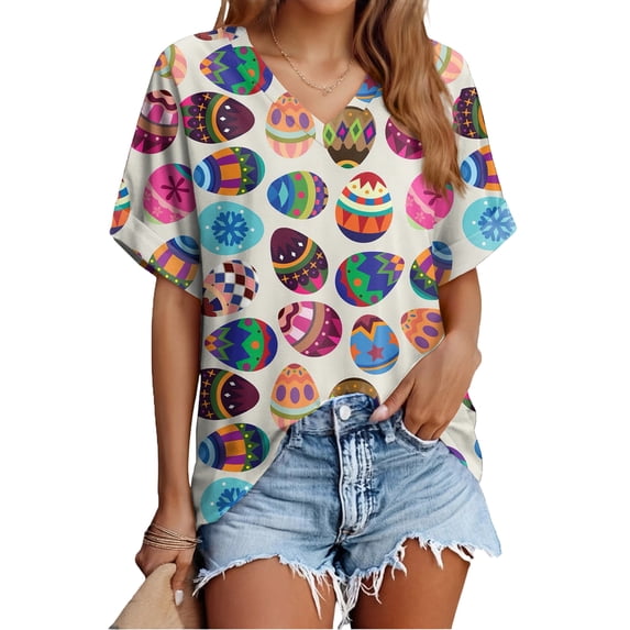 ASDFVBKG Women's Cute Easter Shirts Short Sleeve Comfy Tops Rabbit ...
