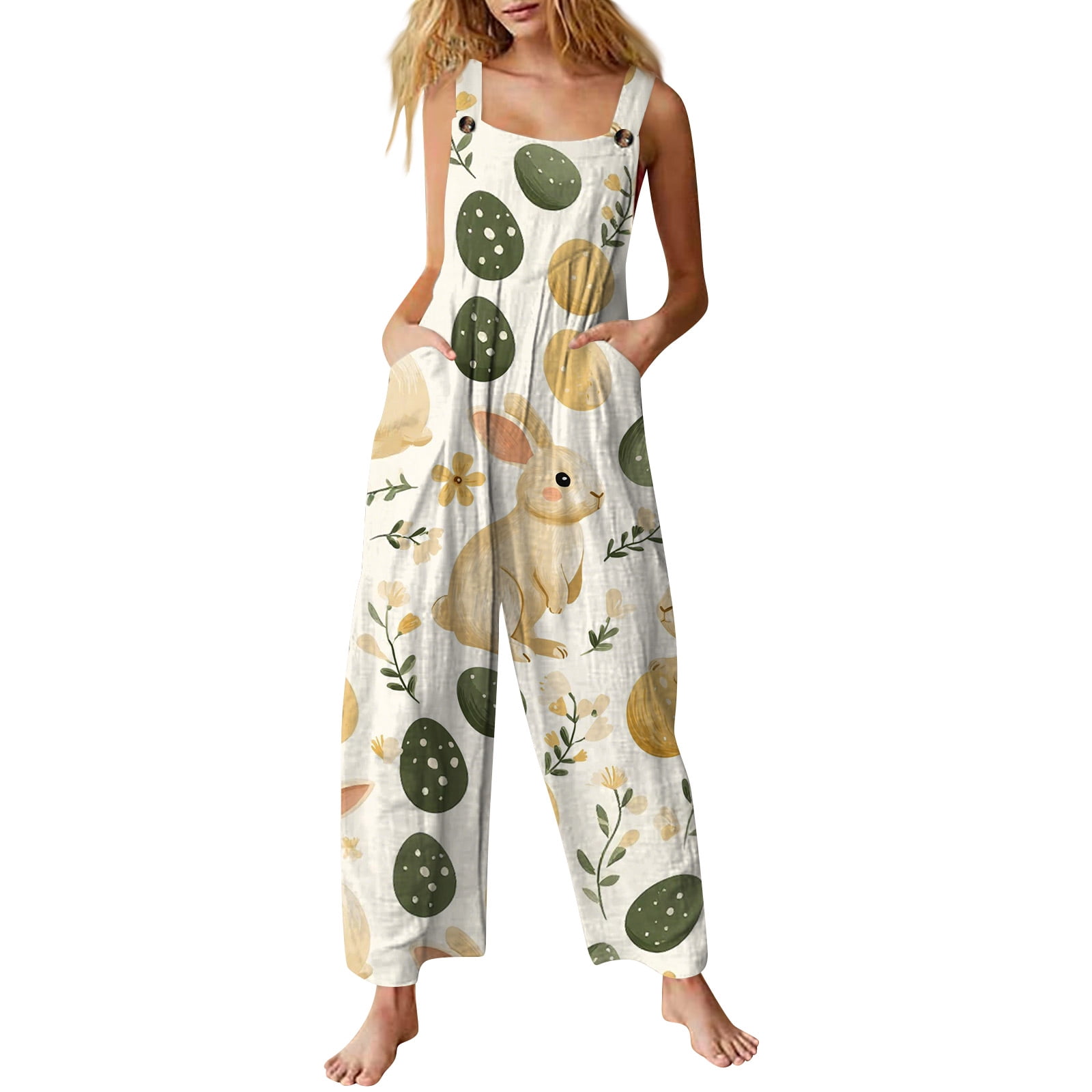 ASDFVBKG Women's Easter Causal Jumpsuits Comfortable Square Neck ...