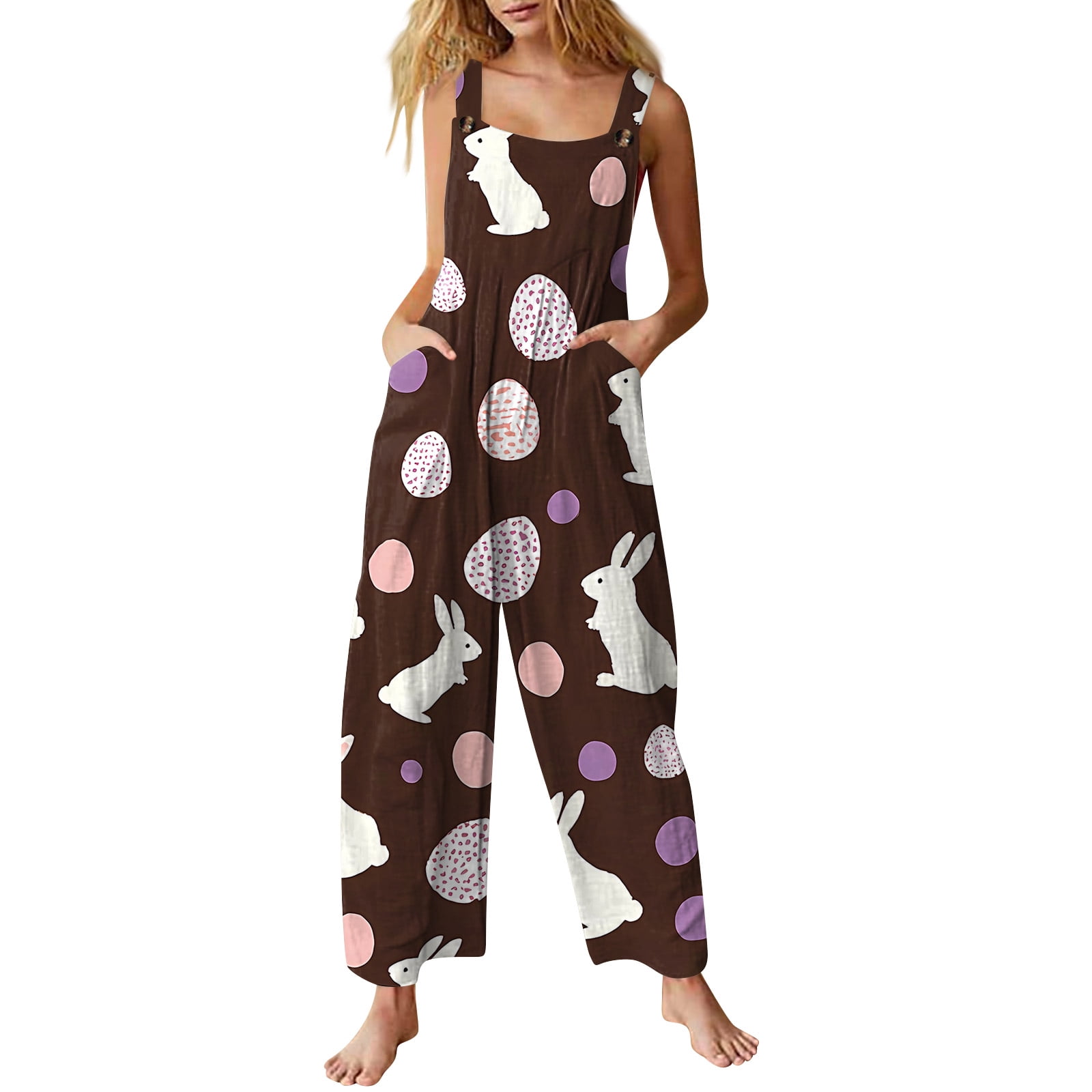 ASDFVBKG Women's Easter Causal Jumpsuits Cozy Square Neck Sleeveless ...
