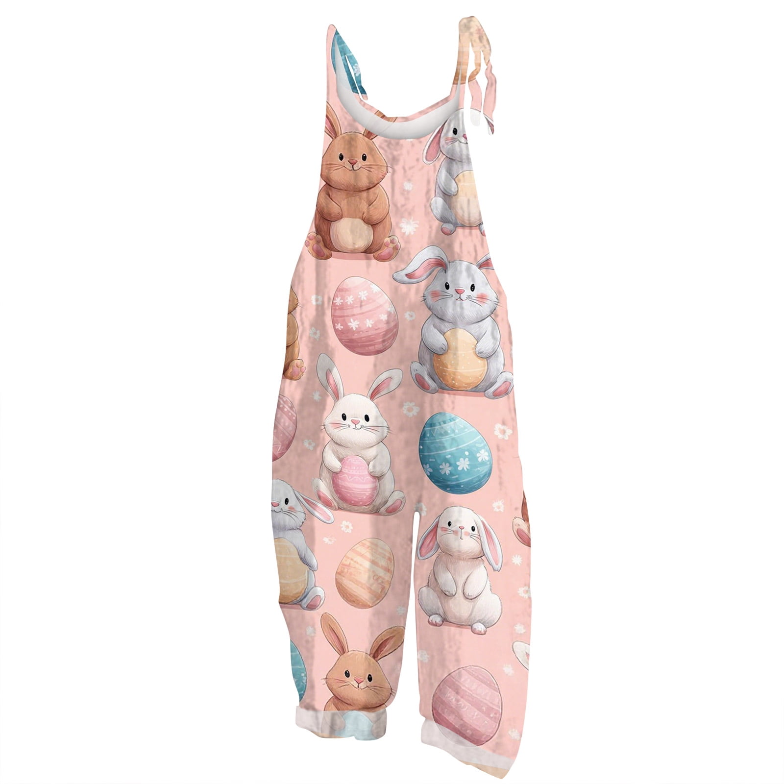 ASDFVBKG Women's Easter Jumpsuits Plus Size Colored Eggs Print Wide Leg ...